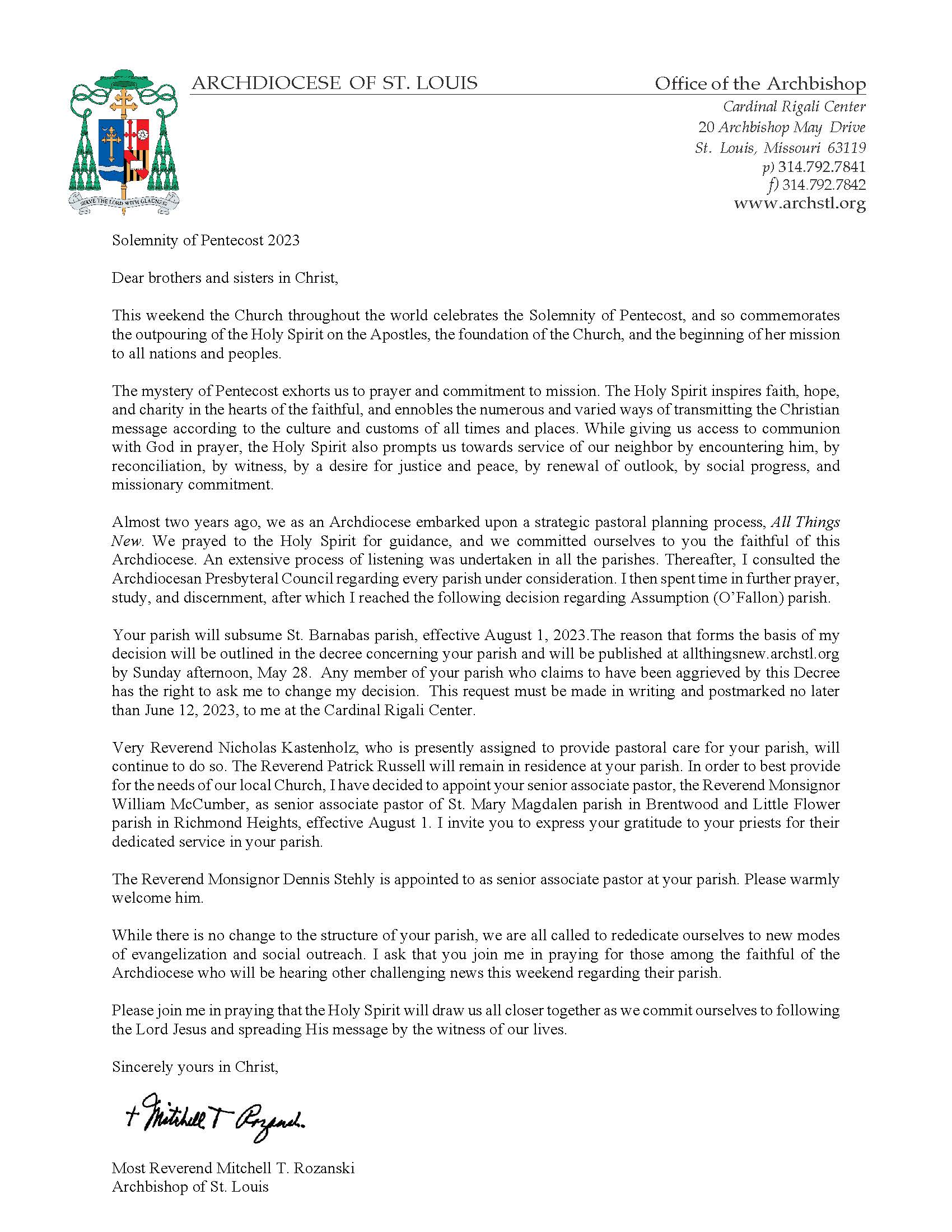 All Things New Announcement and Letter from the Archbishop > Assumption ...